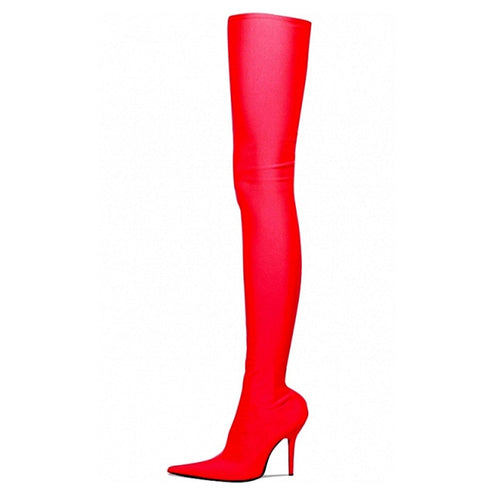 Clearance -Red Thigh Length High Heel Boots – Sansa Costa