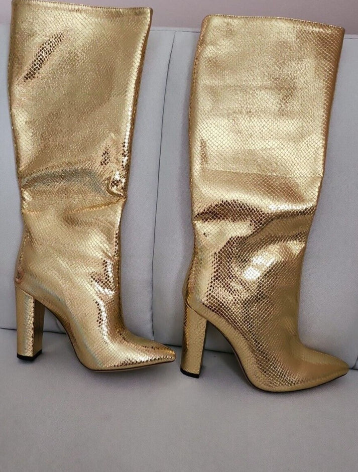 Clearance - Gold Metallic Knee Length High Heel Boots – Sansa Costa