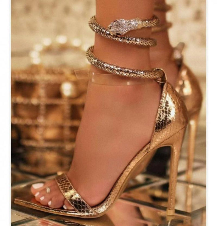 Crystal Snake Ankle Strap High Heel Sandals – Sansa Costa