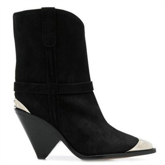 Isabel Marant Inspired Silver Toe Cowboy Ankle Boots – Sansa Costa